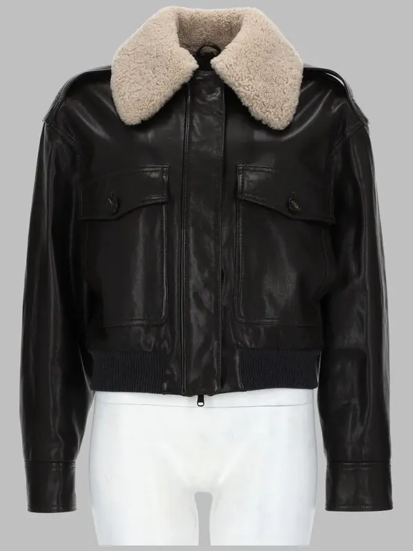 Brunello Cucinelli Dark Leather Bomber Jacket