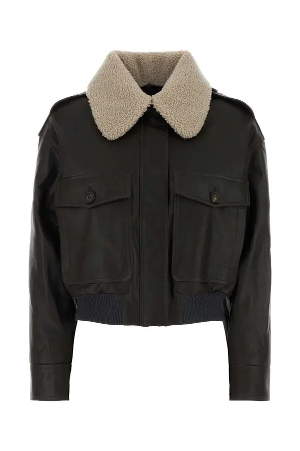 Brunello Cucinelli Dark Leather Bomber Jacket - Brown