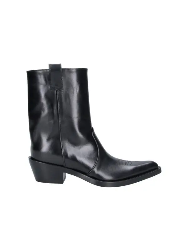 Khaite Leather Western Ankle Boots