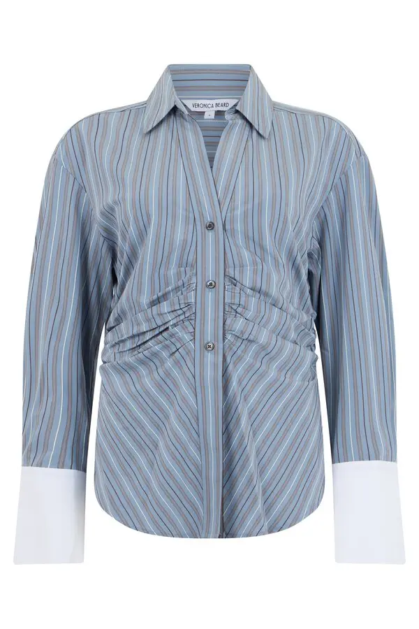 Veronica Beard Striped Long-sleeve Shirt With Contrast White Cuffs