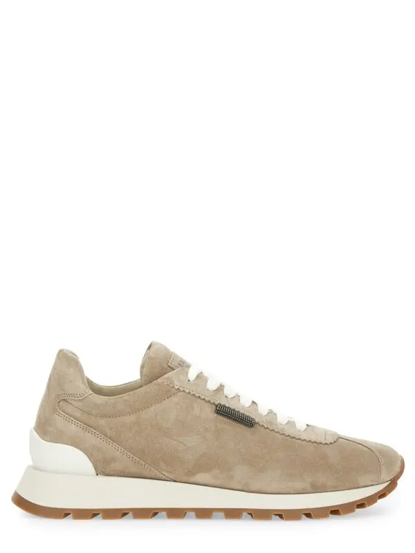 Brunello Cucinelli 100% Calf Suede Runner Sneakers With Shiny Tab