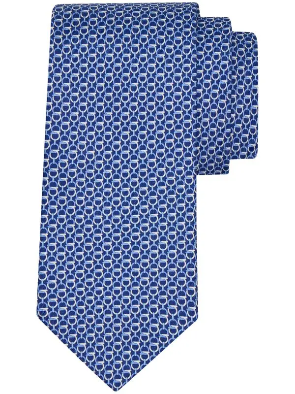 FERRAGAMO 100% Silk Tie For - Navy