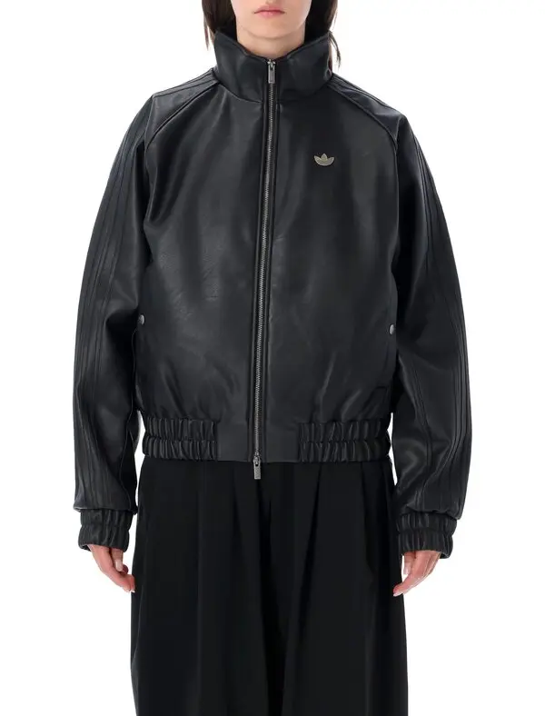 ADIDAS ORIGINALS Faux Leather High-neck Bomber Jacket - Nero