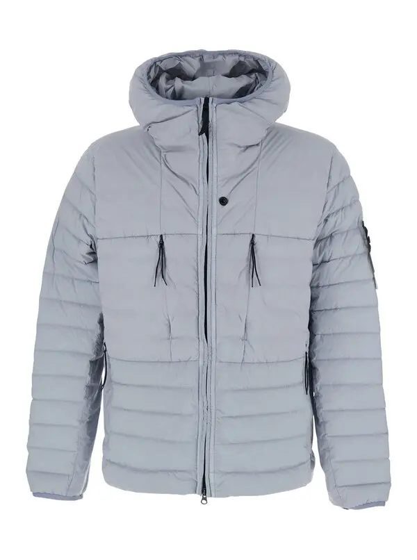 Stone Island Gray Down Jacket With High Collar In Tech Fabric For