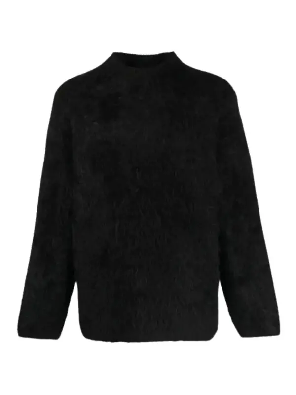 Séfr Brushed Texture Long Sleeve Sweater Straight Hem - Black