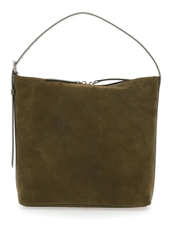 A.p.c. Vera Suede Shoulder Handbag With Top Handle And Zip Closure, 29x17x10 Cm - Brown