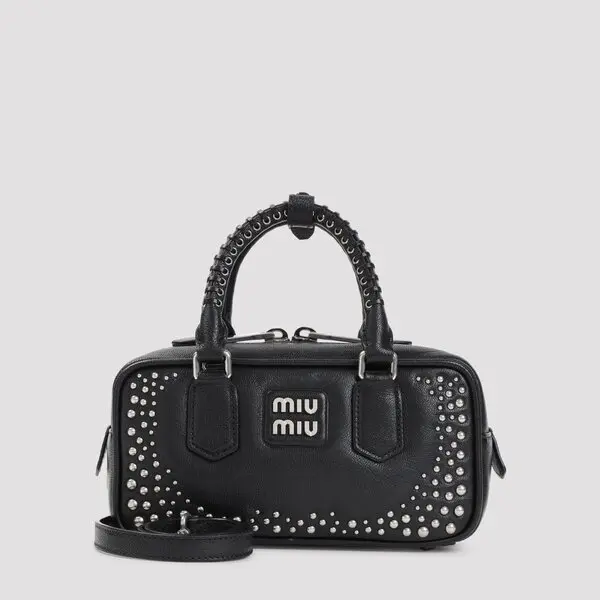 Miu Miu Studded Leather Top Handle Bag 22cm X 11cm X 8cm - Black