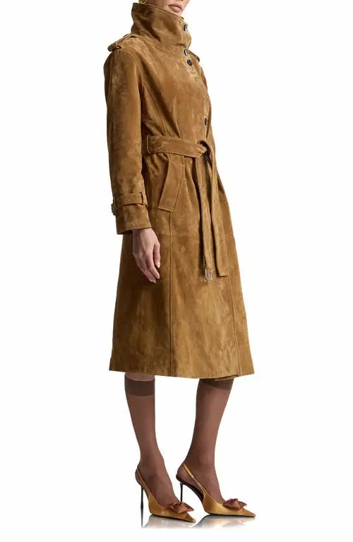Avec Les Filles Funnel Neck Slouchy Leather Trench Coat