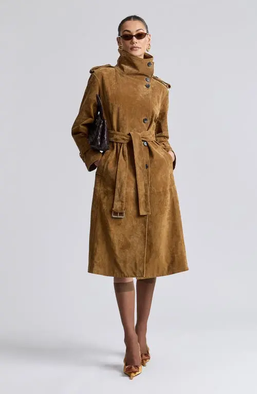 Avec Les Filles Funnel Neck Slouchy Leather Trench Coat
