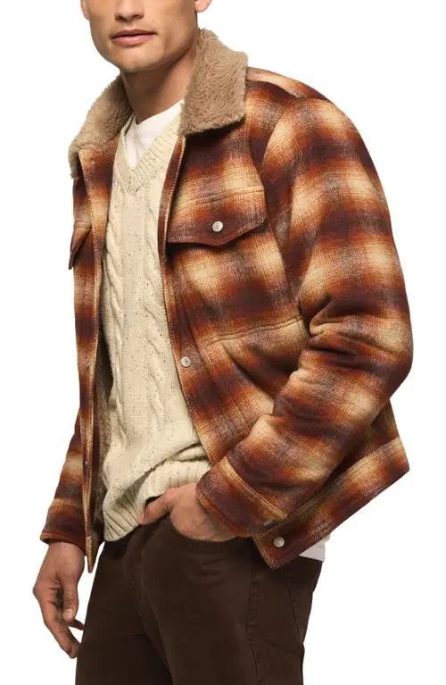 Lucky Brand Faux Fur Lined Plaid Flannel Jacket