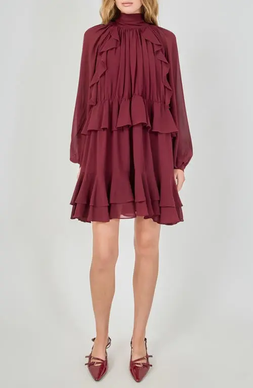 Endless Rose Ruffle Tie Back Long Sleeve Chiffon Dress
