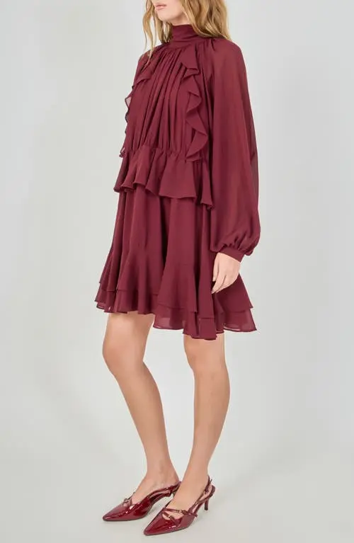 Endless Rose Ruffle Tie Back Long Sleeve Chiffon Dress