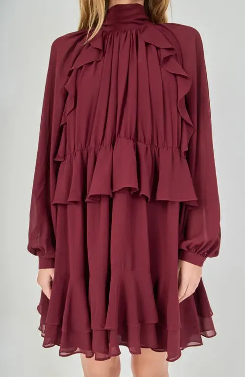 Endless Rose Ruffle Tie Back Long Sleeve Chiffon Dress