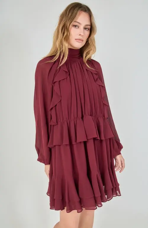 Endless Rose Ruffle Tie Back Long Sleeve Chiffon Dress
