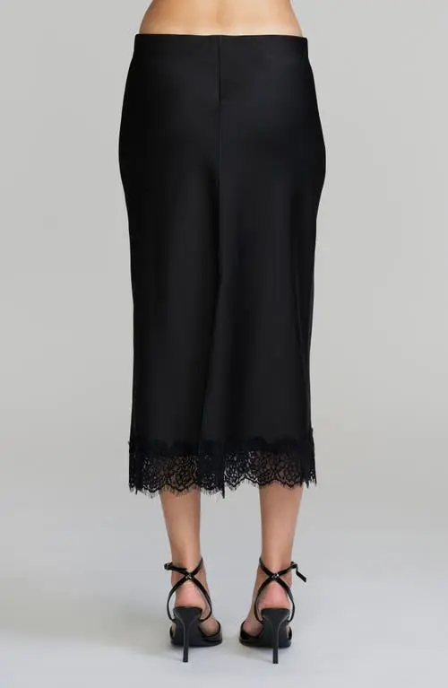 ELLE COLLECTION Satin Lace Hem Skirt - Black