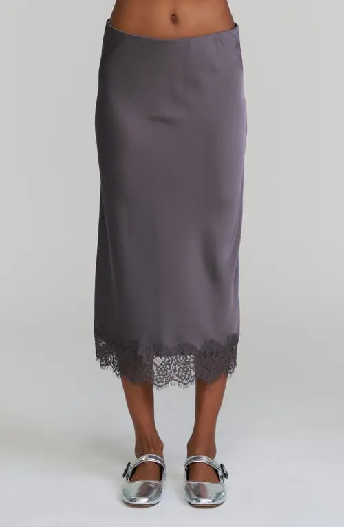 ELLE COLLECTION Satin Lace Hem Skirt - Grey