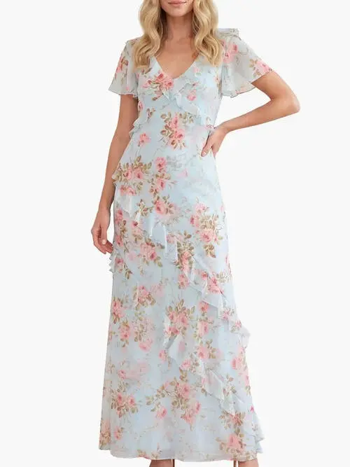 NEEDLE & THREAD Summer's Rose Georgette V-neck Gown