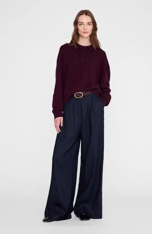 ANINE BING Lee Cashmere Polo Sweater - Fig