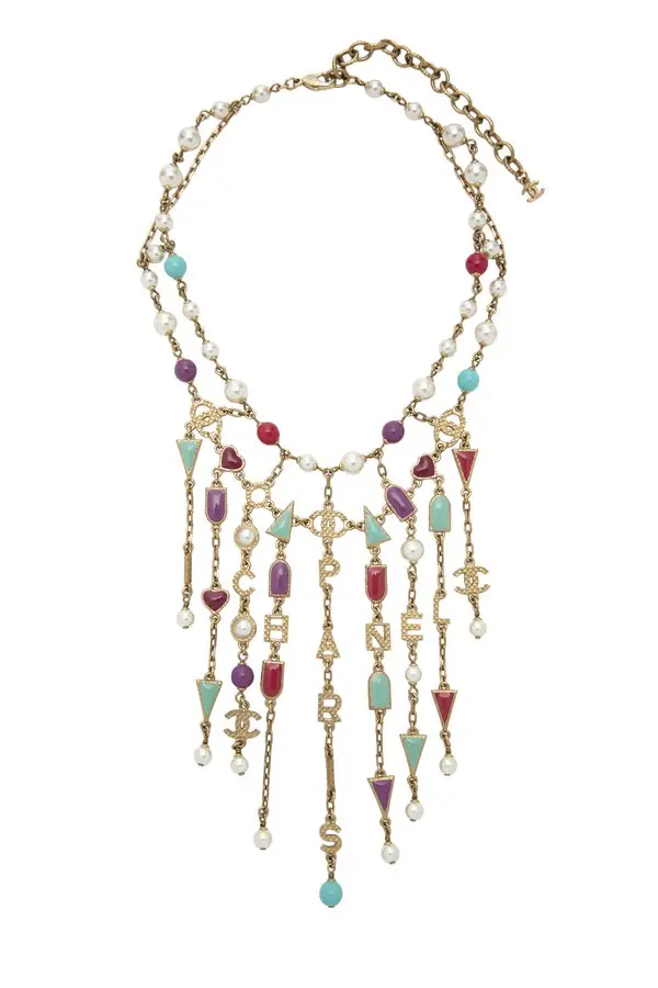 Chanel Multicolor Gold Logo Necklace