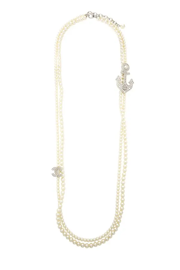 LOUIS VUITTON Faux Pearl Anchor Necklace