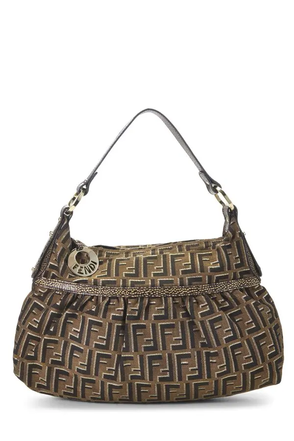 Fendi Zucca Lurex Canvas Chef Hobo - Brown