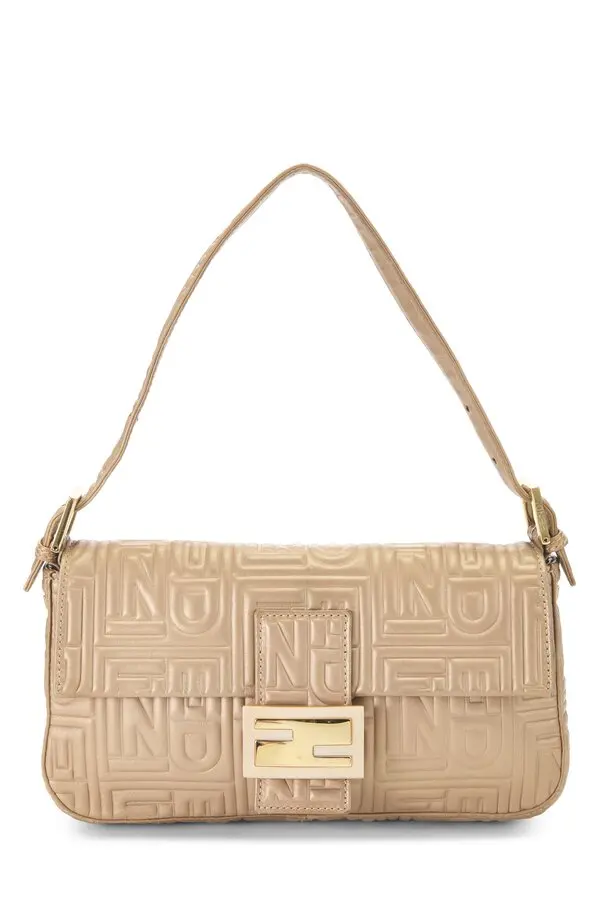 Fendi Gold Embossed Leather Baguette - Brown