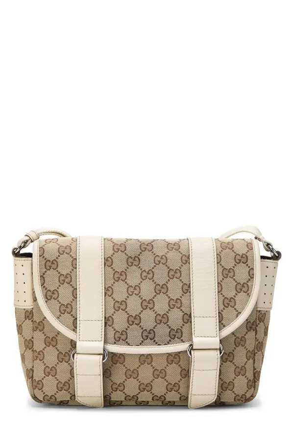 Gucci Cream Original Gg Buckle Flap Messenger