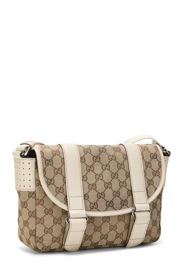 Gucci Cream Original Gg Buckle Flap Messenger