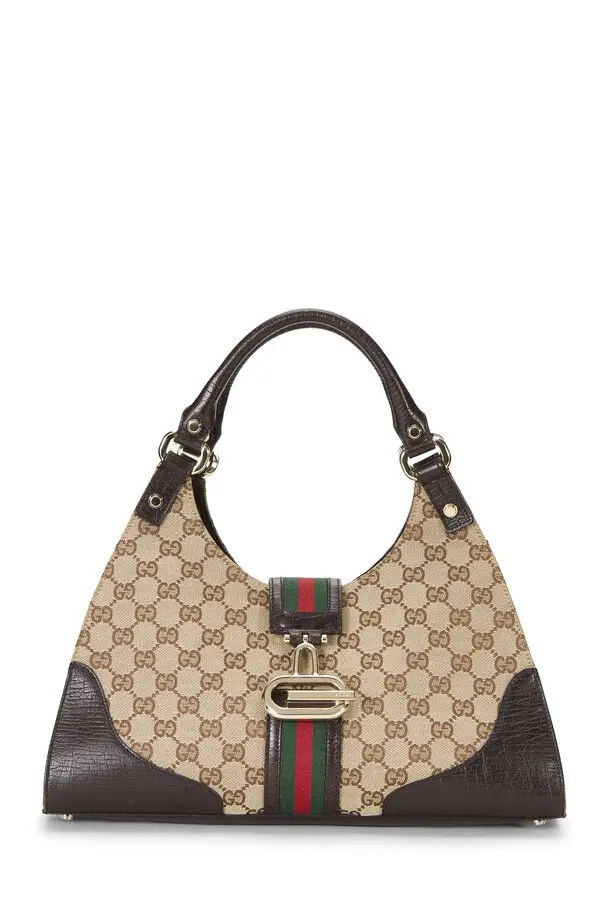 Gucci Original Gg Canvas Web Junco Shoulder Bag - Brown