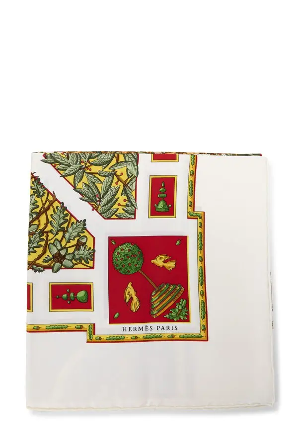 Hermès Multicolor 'le Songe De Poliphile' Silk Scarf 90 - White