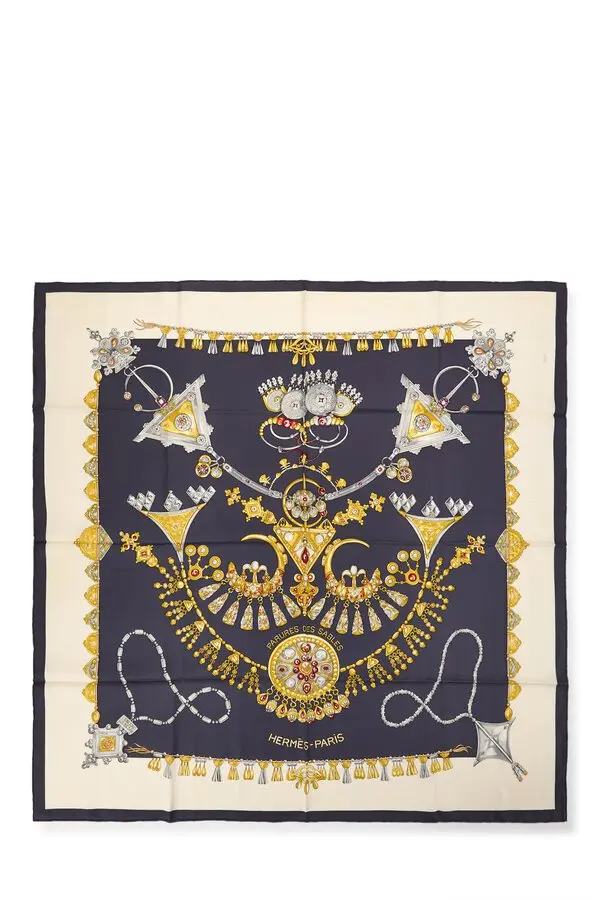 Hermès Multicolor 'parures Des Sables' Silk Scarf 90 - Grey