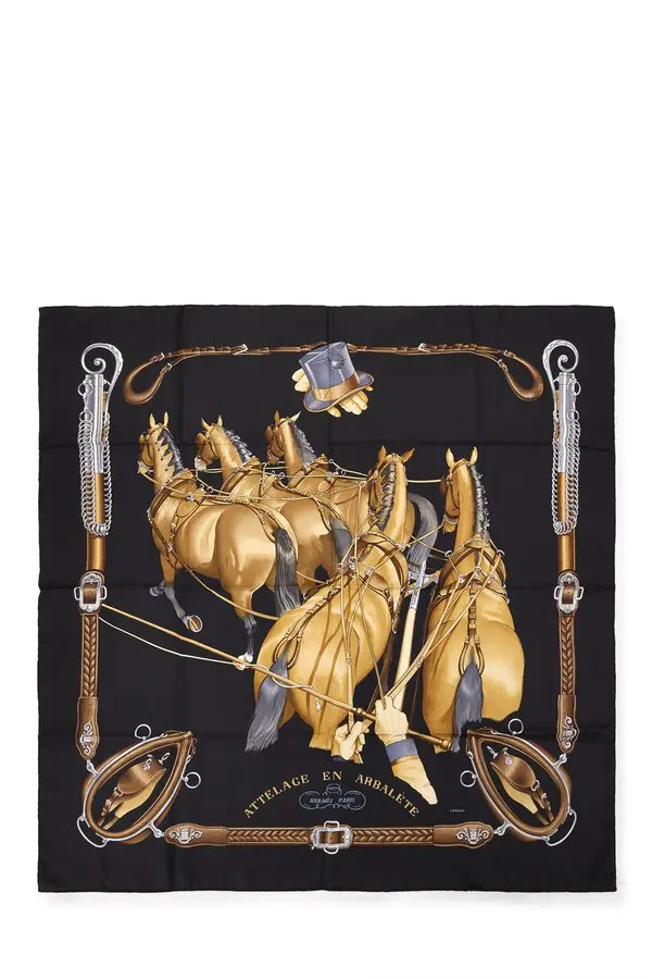Hermès Multicolor 'attelage En Arbalète' Silk Scarf 90 - Black