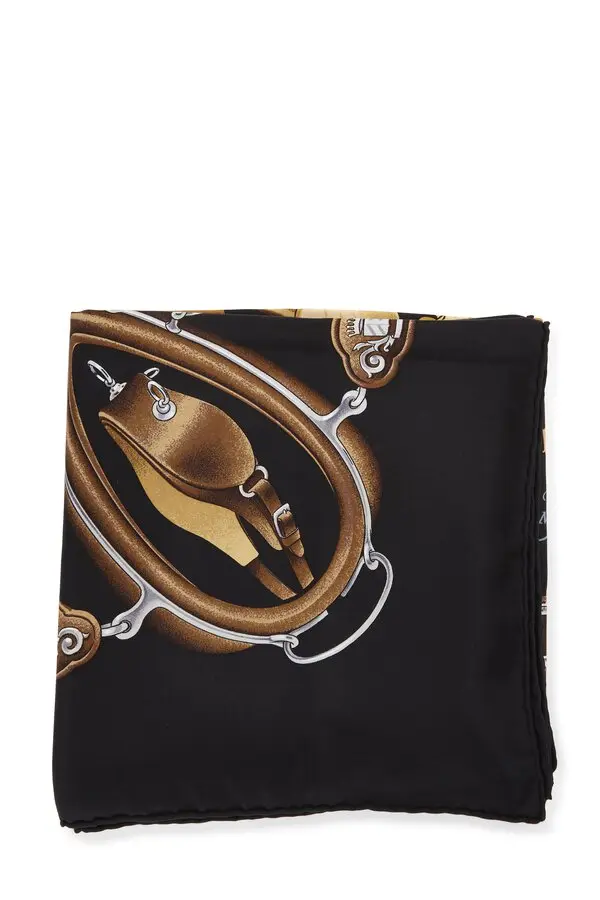 Hermès Multicolor 'attelage En Arbalète' Silk Scarf 90 - Black