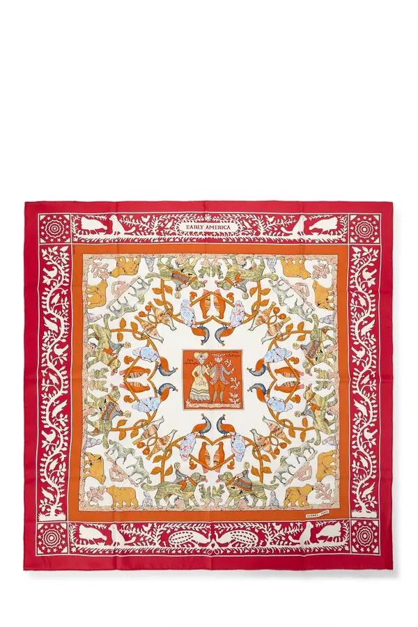 Hermès Multicolor 'early America' Silk Scarf 90 - Red