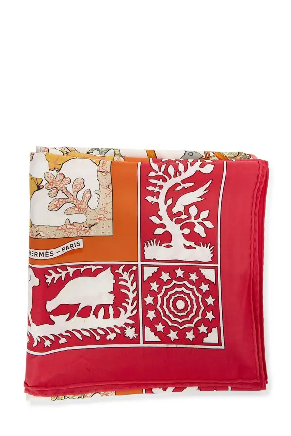 Hermès Multicolor 'early America' Silk Scarf 90 - Red