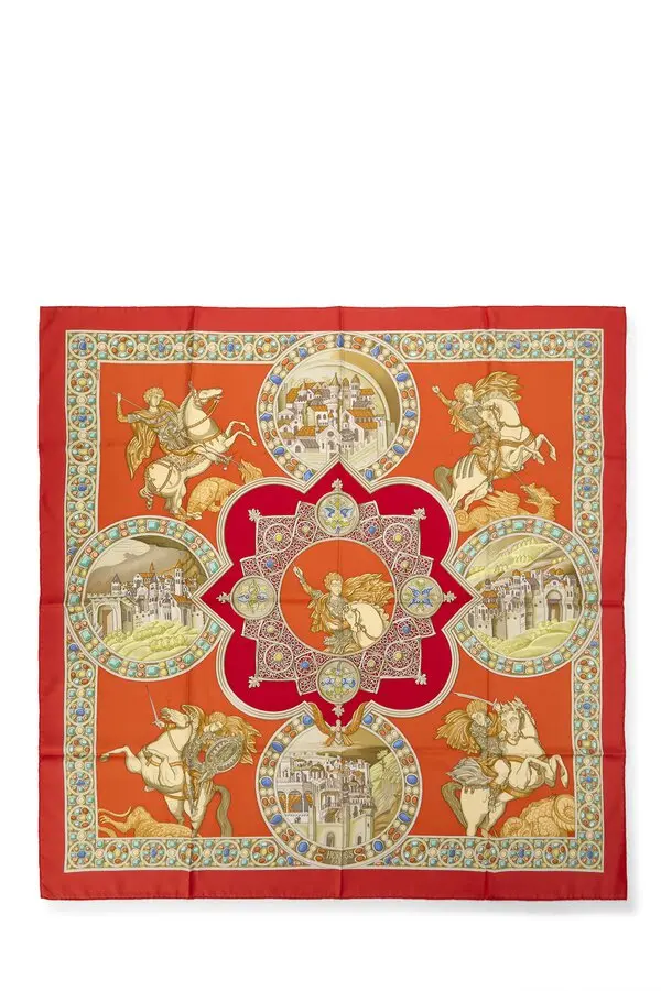 Hermès Multicolor 'le Triomphe Du Paladin' Silk Scarf 90 - Red