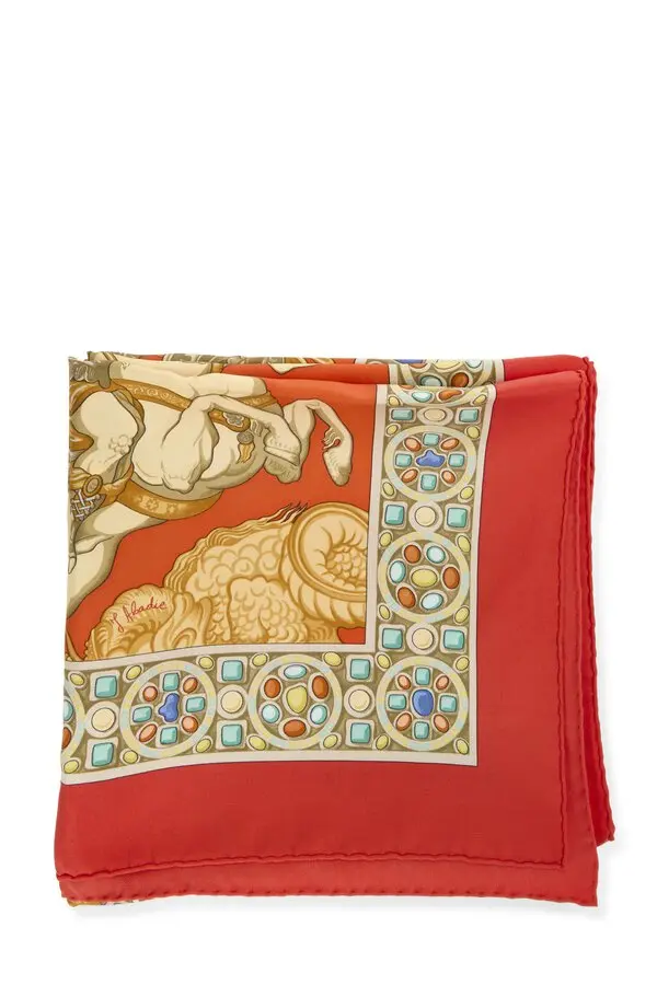 Hermès Multicolor 'le Triomphe Du Paladin' Silk Scarf 90 - Red