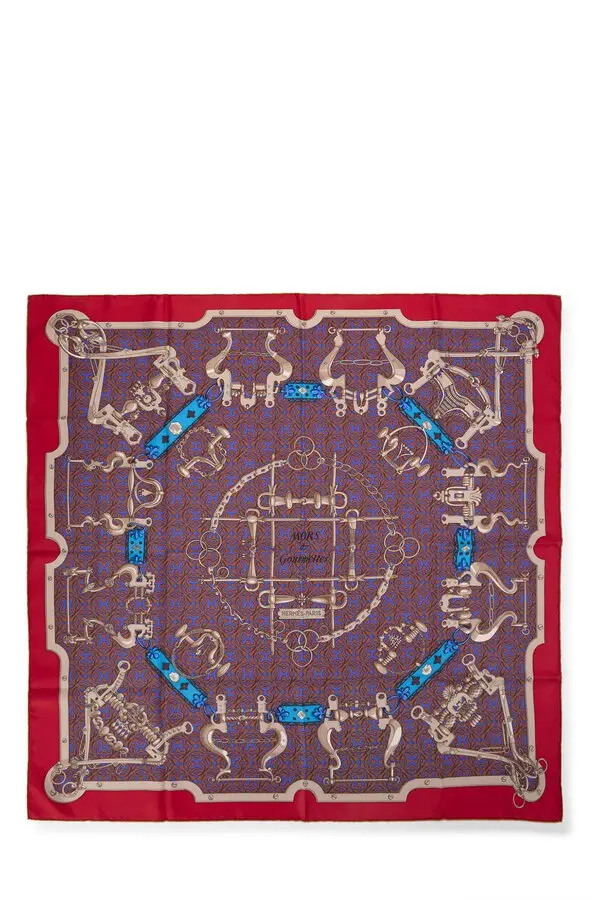 Hermès Multicolor 'mors Et Gourmettes' Silk Scarf 90 - Red