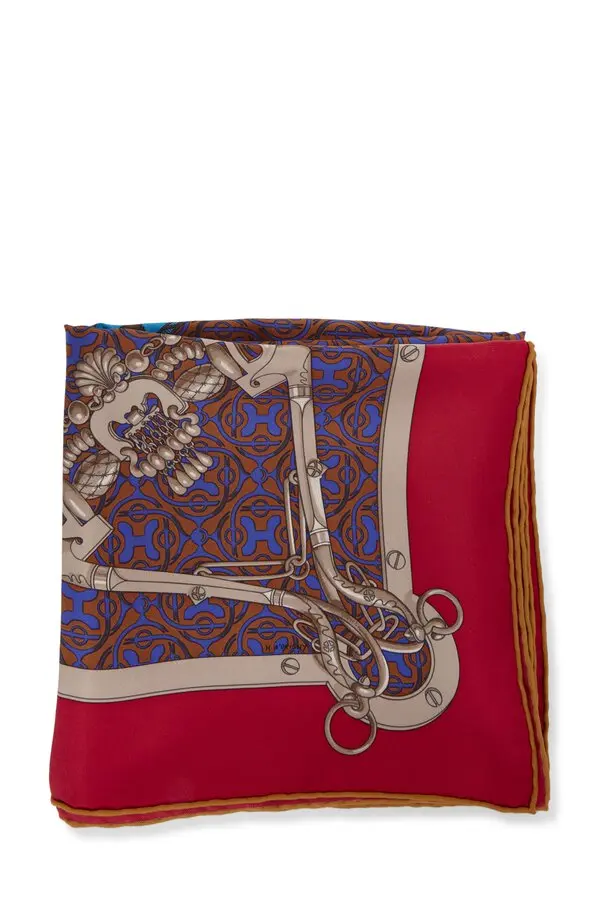 Hermès Multicolor 'mors Et Gourmettes' Silk Scarf 90 - Red