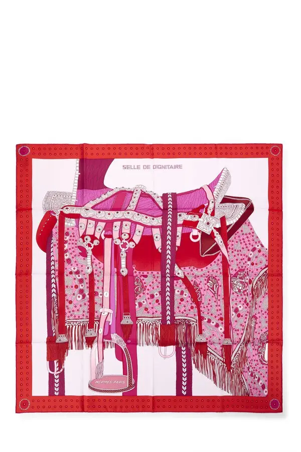 Hermès Multicolor 'selle De Dignitaire' Silk Scarf 90 - Red