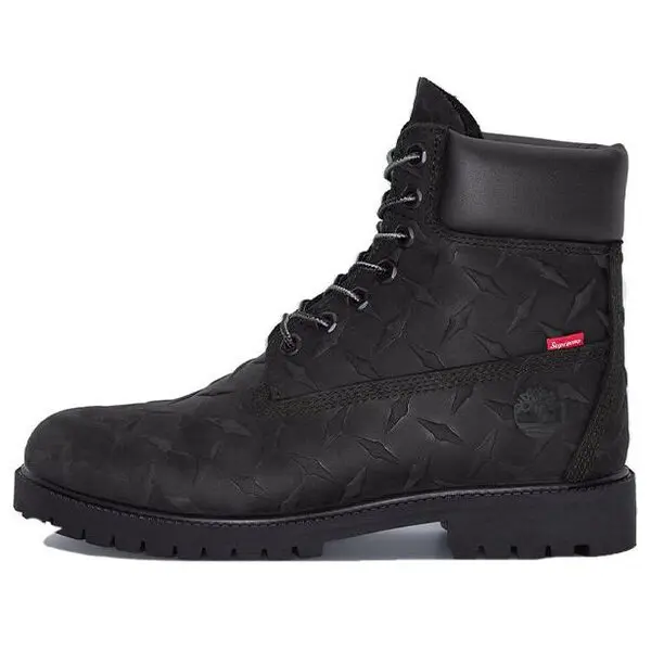 Timberland X Supreme Heritage Lace Up 6 Inch Boots 'black Nubuck - Black/red