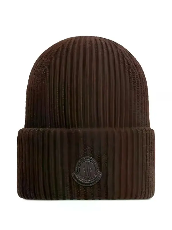 Moncler Logo-patch Ribbed-knit Beanie Hat - Brown