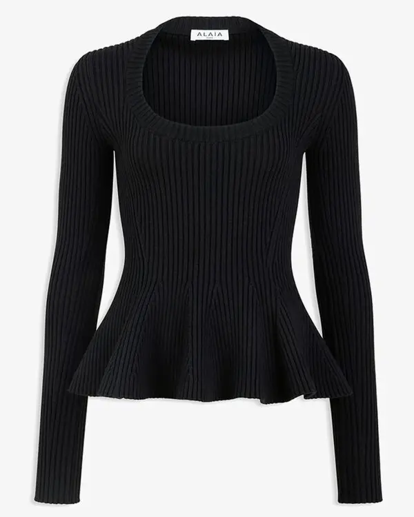 Alaïa Ribbed Peplum Wool Sweater