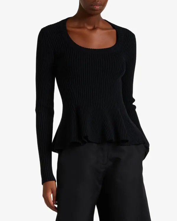 Alaïa Ribbed Peplum Wool Sweater