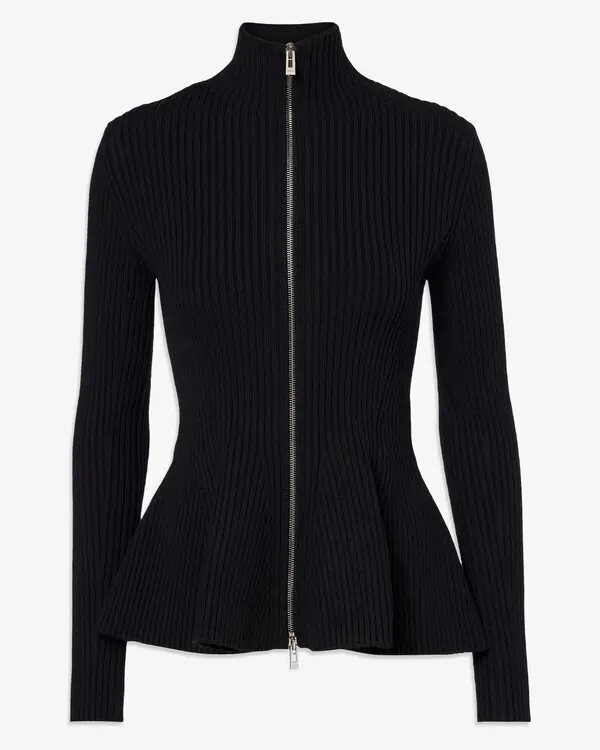 Alaïa Ribbed Peplum Wool Cardigan