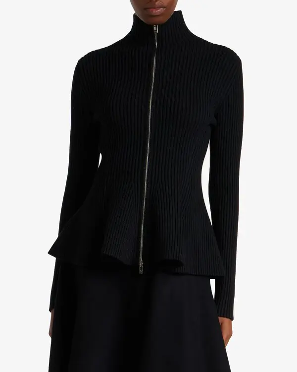 Alaïa Ribbed Peplum Wool Cardigan