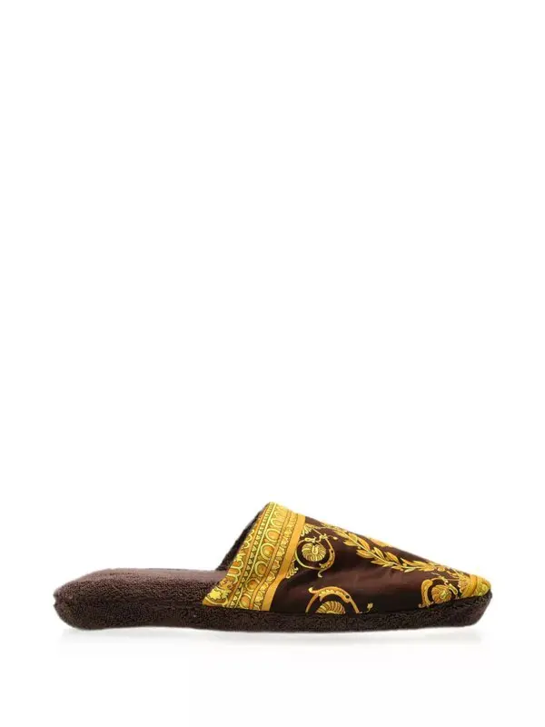 Versace Barocco-print Terry Slippers - Brown