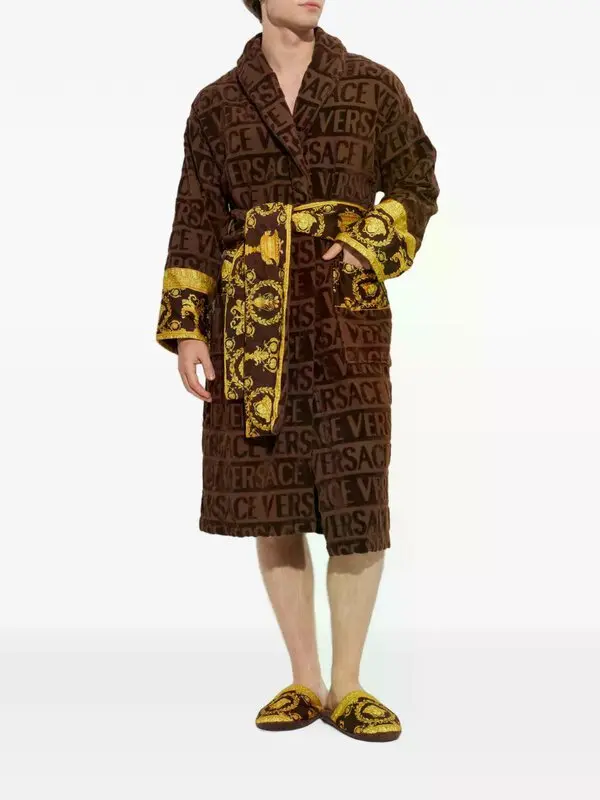 Versace Barocco-print Terry Slippers - Brown