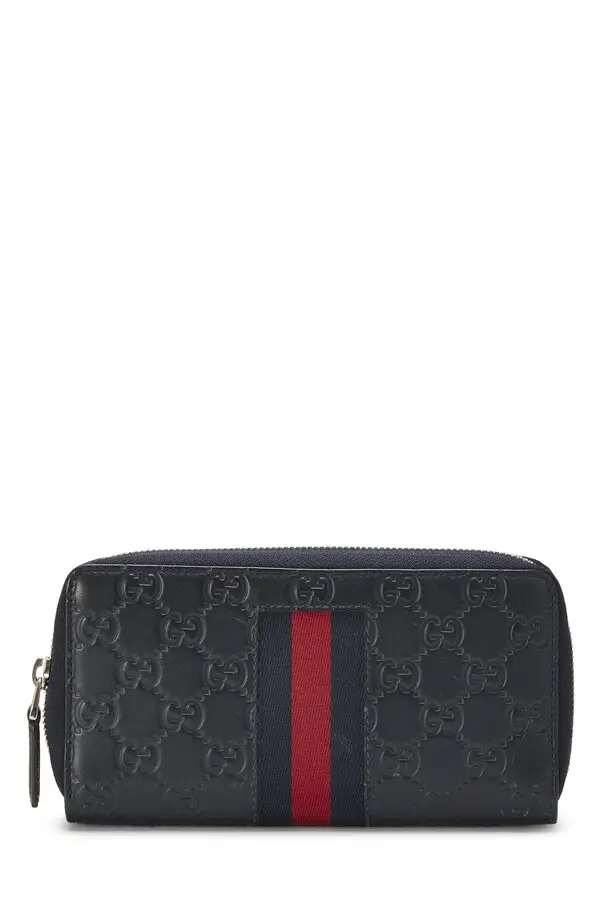 Gucci Ssima Web Zip Around Wallet - Navy