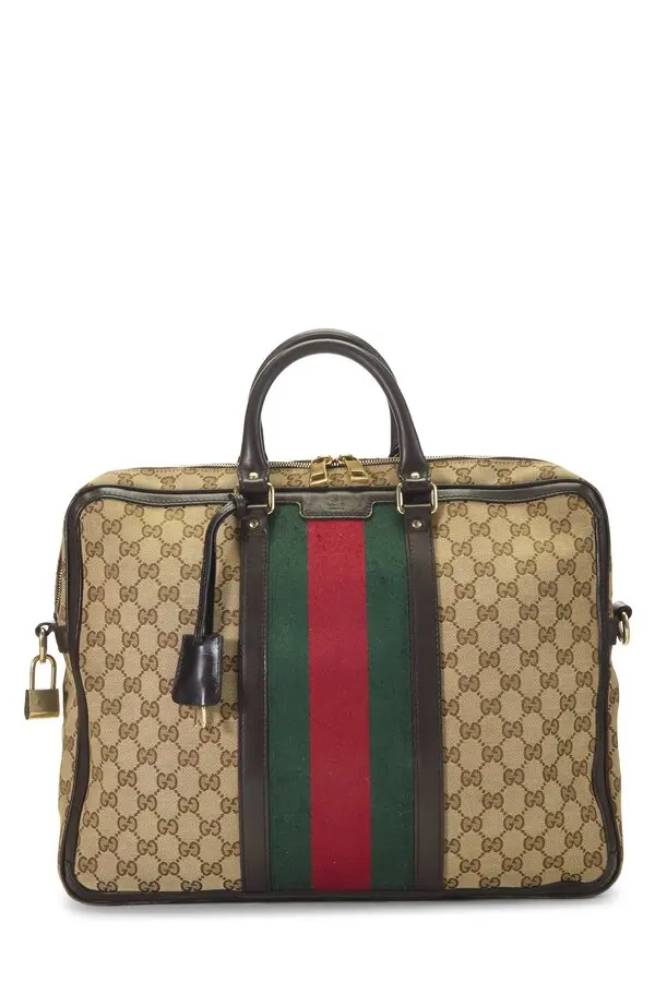 Gucci Original Gg Web Briefcase - Brown